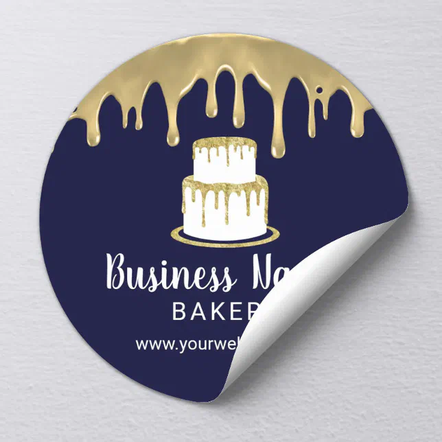 Bakery Pastry Chef Gold Cake Logo Modern Navy Blue Classic Round ...
