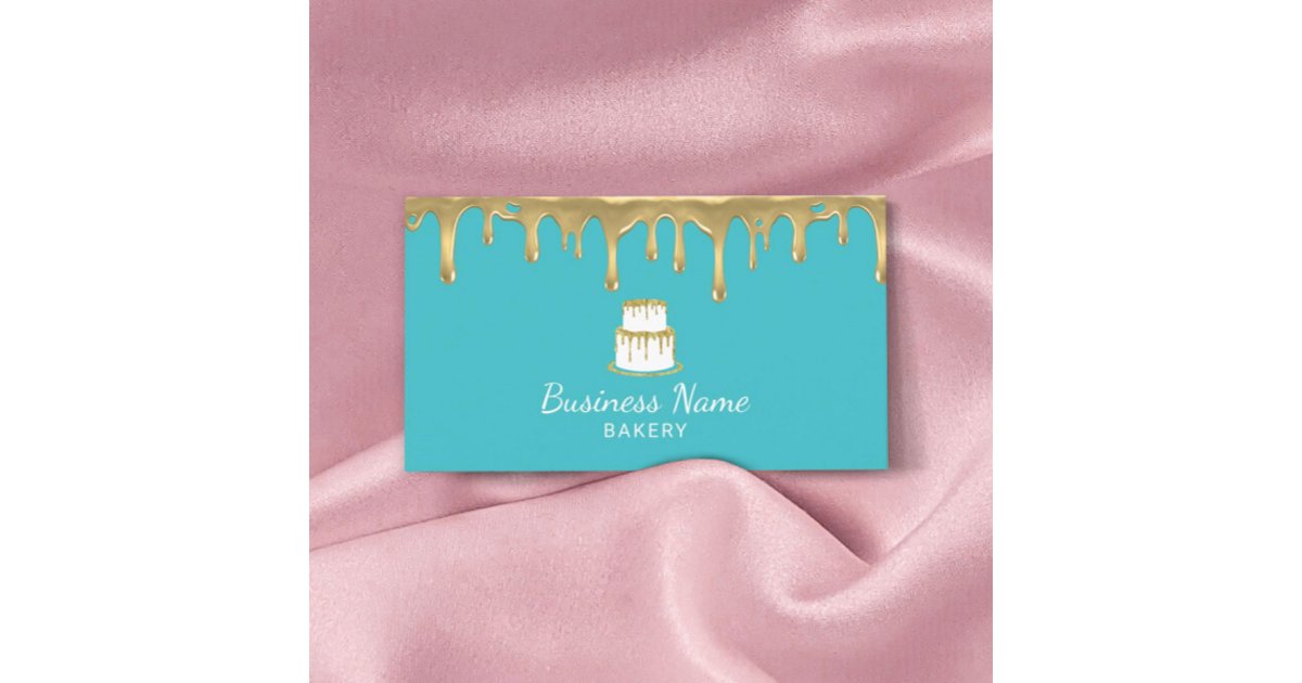 Bakery Pastry Chef Gold Cake Logo Modern Turquoise Business Card | Zazzle