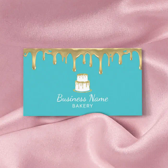 Bakery Pastry Chef Gold Cake Logo Modern Turquoise Business Card | Zazzle