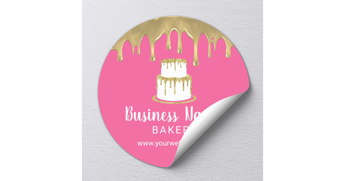 Bakery Pastry Chef Gold Cake Logo Sweet Pink Classic Round Sticker | Zazzle