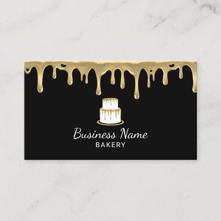 Bakery Pastry Chef Modern Black & Gold Cake Logo Business Card | Zazzle