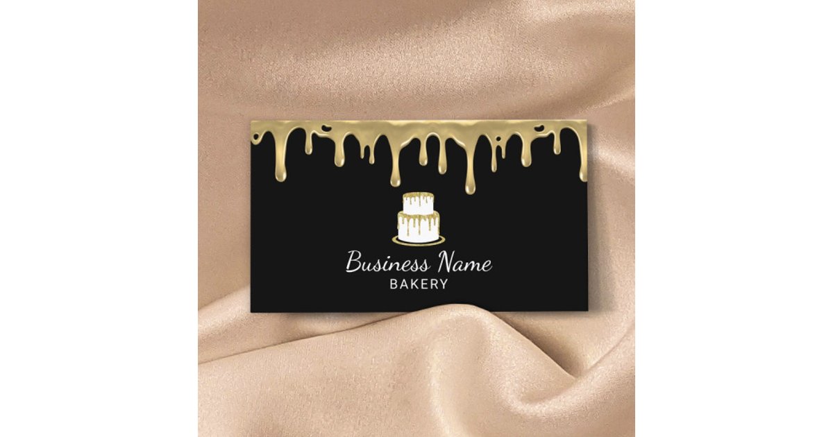 Bakery Pastry Chef Modern Black & Gold Cake Logo Business Card | Zazzle