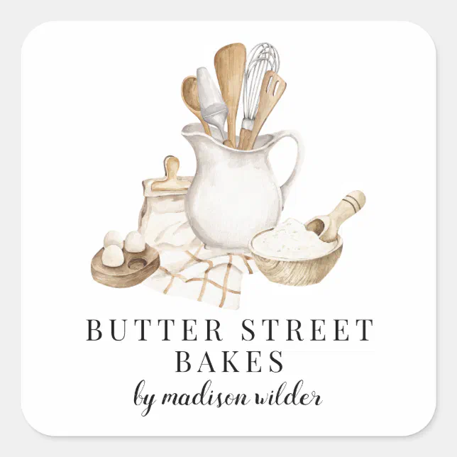 Bakery Pastry Chef Square Sticker | Zazzle