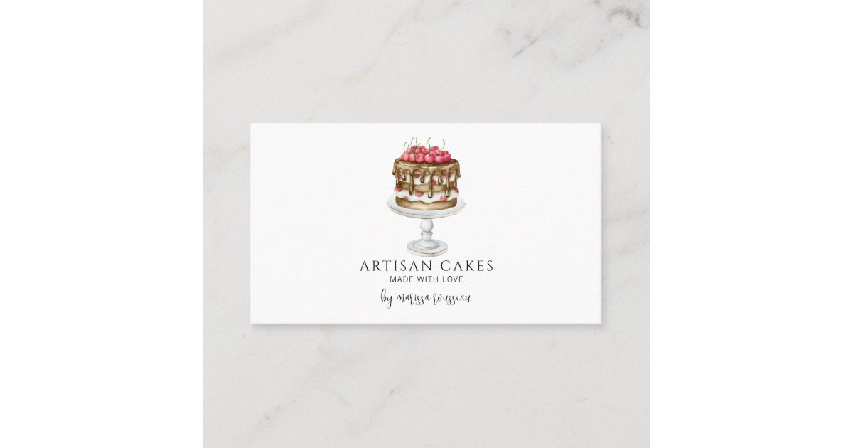 Bakery Pastry Chef Watercolor Baking Pink Cake Bus Business Card | Zazzle