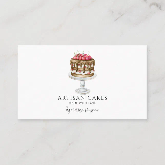 Bakery Pastry Chef Watercolor Baking Pink Cake Bus Business Card | Zazzle