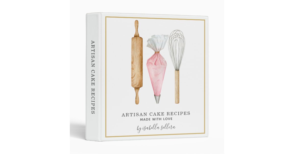 Bakery Pastry Chef Watercolor Baking Utensils 3 Ring Binder | Zazzle