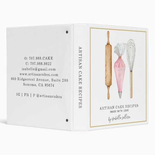 Bakery Pastry Chef Watercolor Baking Utensils 3 Ring Binder | Zazzle