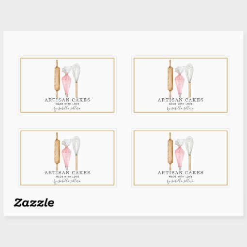 Bakery Pastry Chef Watercolor Baking Utensils Rectangular Sticker | Zazzle