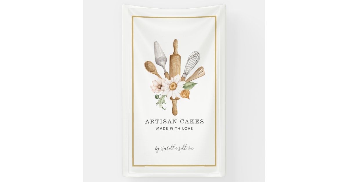 Bakery Pastry Chef Watercolor Tools Business Banne Banner | Zazzle