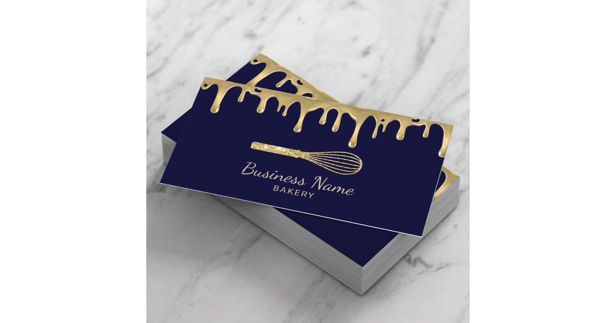 Bakery Pastry Chef Whisk Logo Modern Navy & Gold Business Card | Zazzle