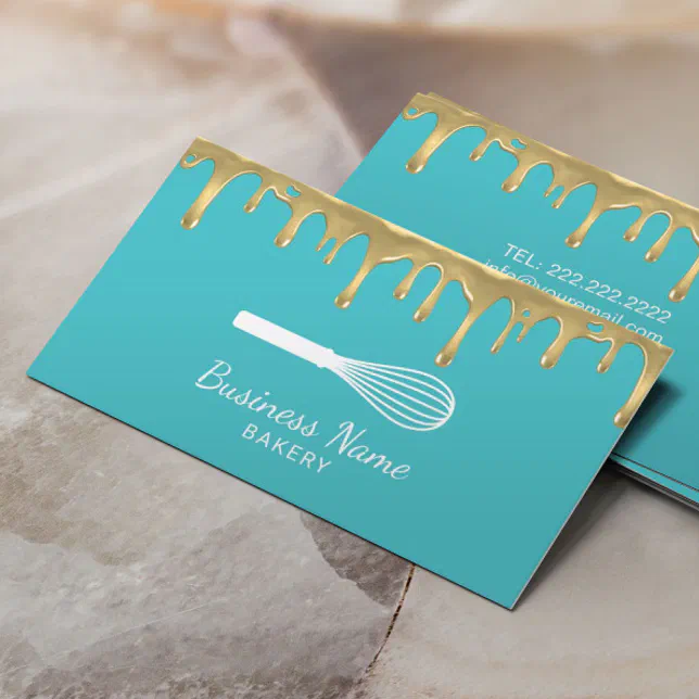 Bakery Pastry Chef Whisk Logo Modern Turquoise Business Card | Zazzle