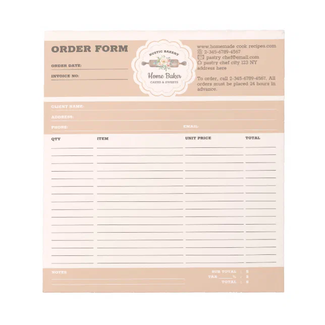 Bakery Pastry Order Form Notepad | Zazzle