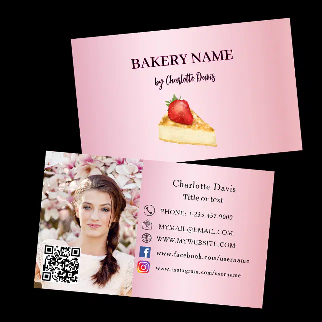 Bakery pink cake bakery pastry QR code photo Business Card | Zazzle