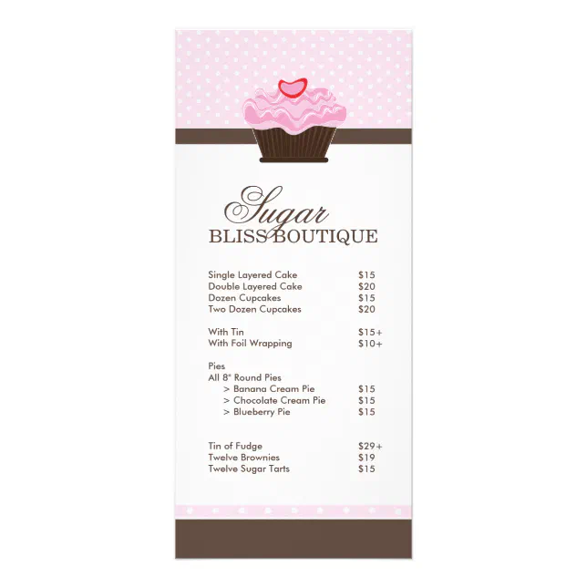 Bakery Price List Rack Card | Zazzle