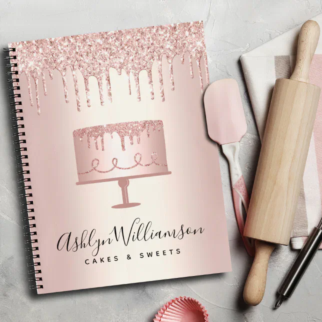 Bakery Rose Gold Glitter Drips Cake Pastry Chef Notebook | Zazzle