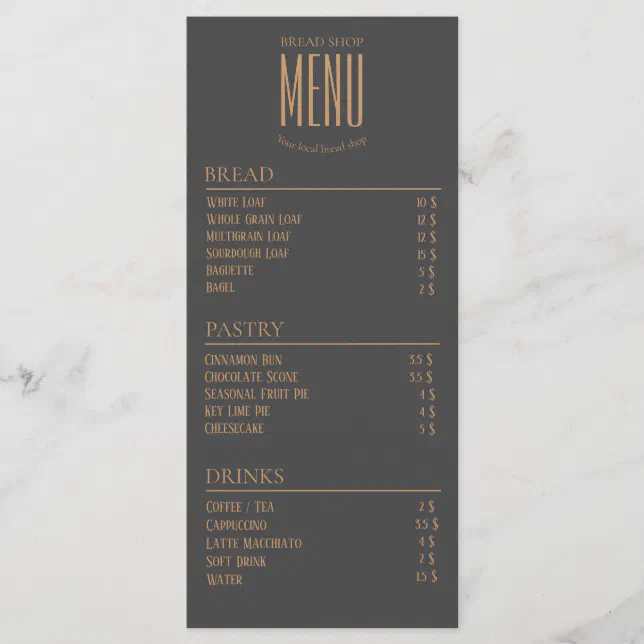 Bakery Small Caffe Table Menu | Zazzle