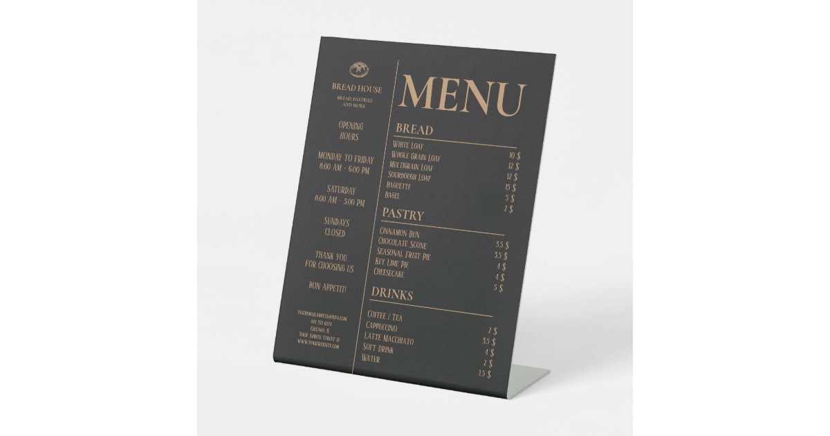 Bakery Small Caffee Table Menu Pedestal Sign | Zazzle