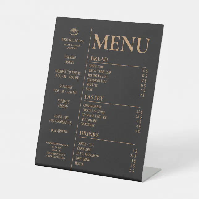Bakery Small Caffee Table Menu Pedestal Sign | Zazzle