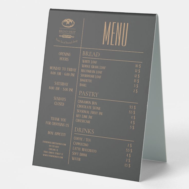 Bakery Small Caffee Table Menu Table Tent Sign | Zazzle
