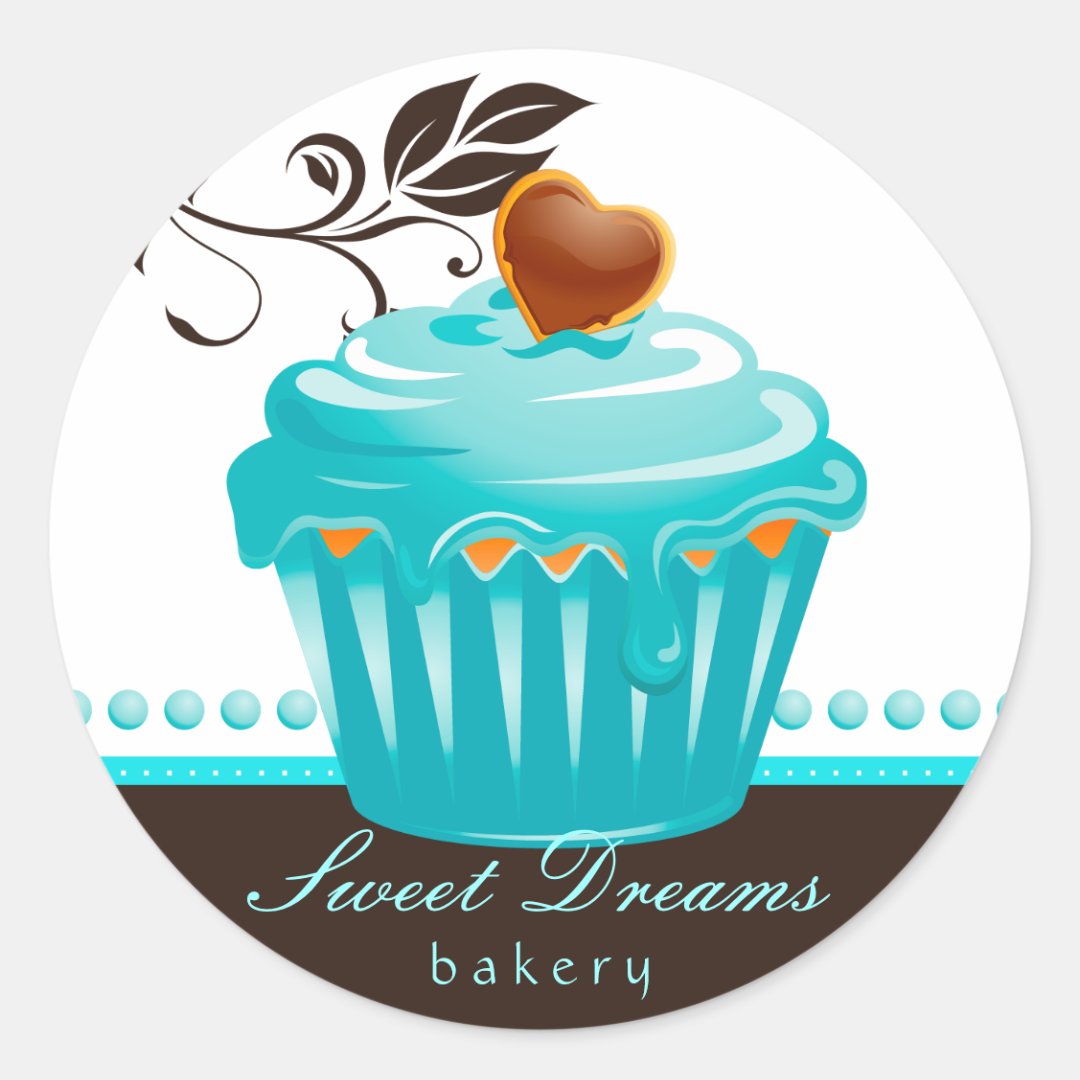 Bakery Stickers Blue Cupcake Chocolate Brown | Zazzle