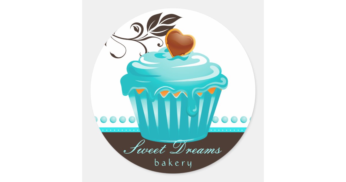 Bakery Stickers Blue Cupcake Chocolate Brown | Zazzle