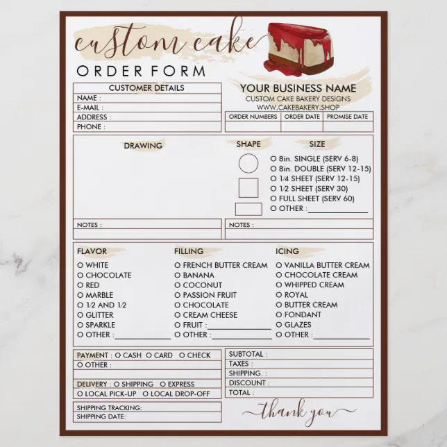 Bakery Strawberry Cheese Cake Order Form Flyer | Zazzle