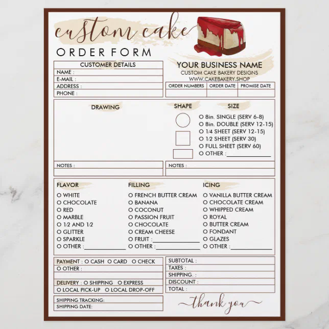 Bakery Strawberry Cheese Cake Order Form Flyer | Zazzle