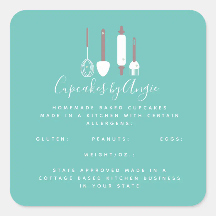 Bakery Tools Logo Food Business Square Sticker | Zazzle