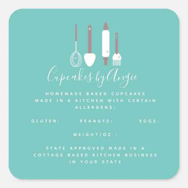 Bakery Tools Logo Food Business Square Sticker | Zazzle