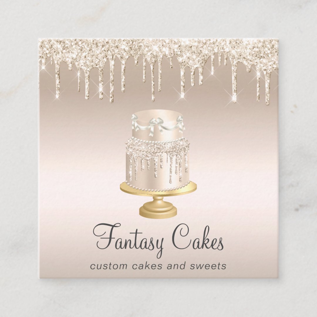 Bakery Wedding Cake Gold Glitter QR Code Square Business Card | Zazzle