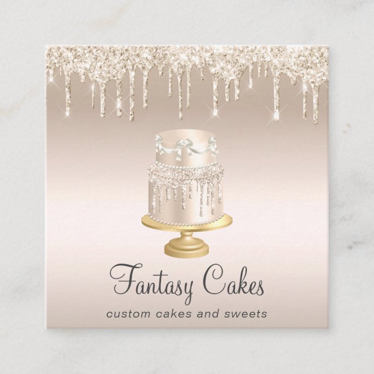 Bakery Wedding Cake Gold Glitter QR Code Square Business Card | Zazzle