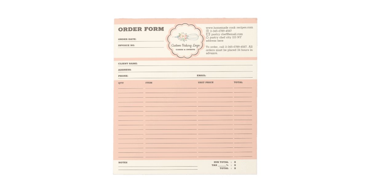 Bakery Whisk Order Form Notepad | Zazzle