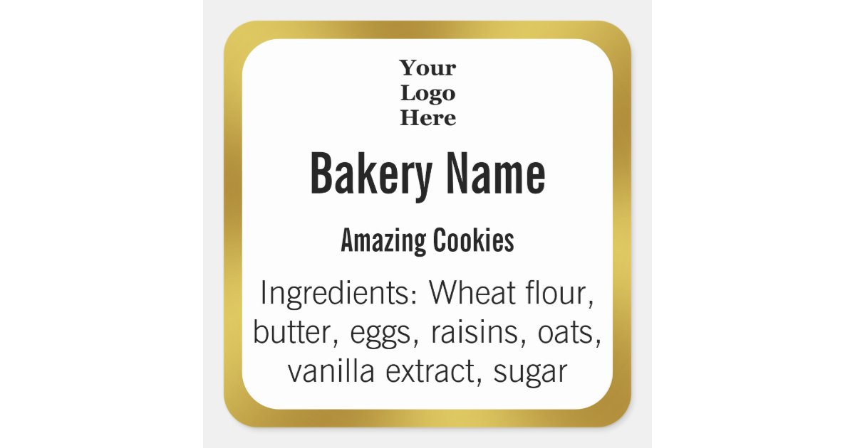 Bakery White & Gold Ingredient Logo Product Label | Zazzle