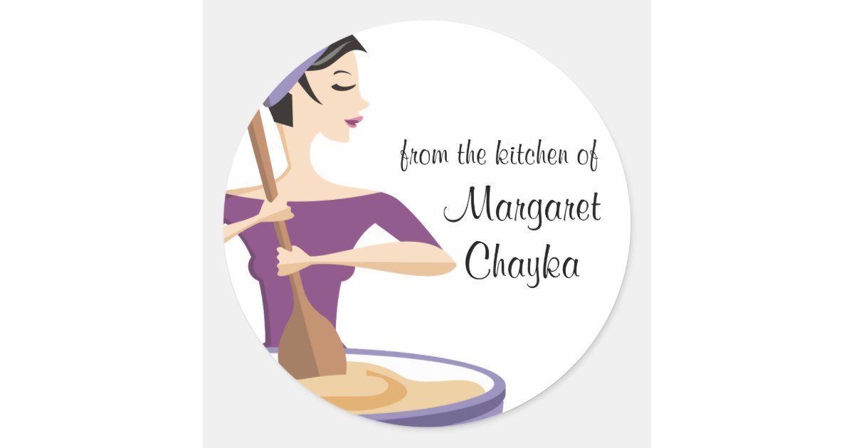 Bakery woman baking mixing bowl gift tag stickers | Zazzle