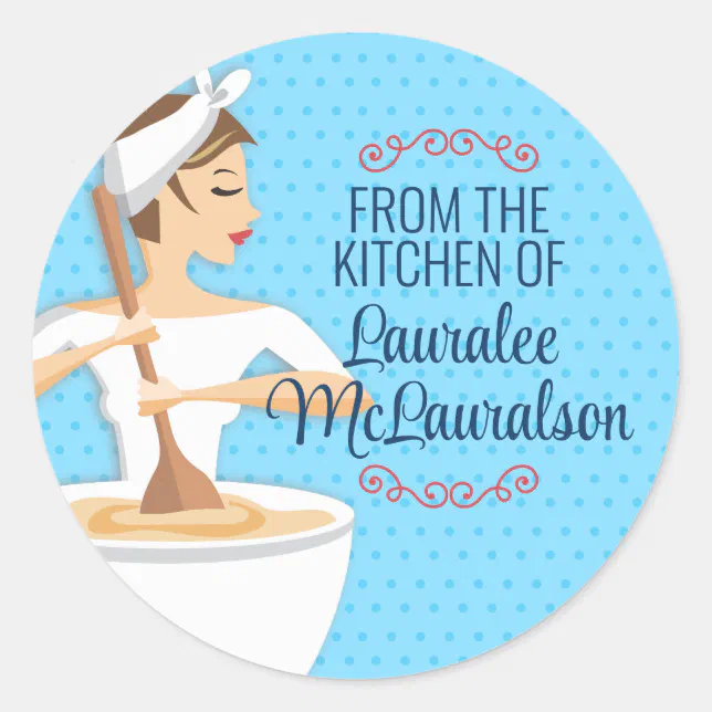 Bakery woman baking mixing bowl gift tag stickers | Zazzle