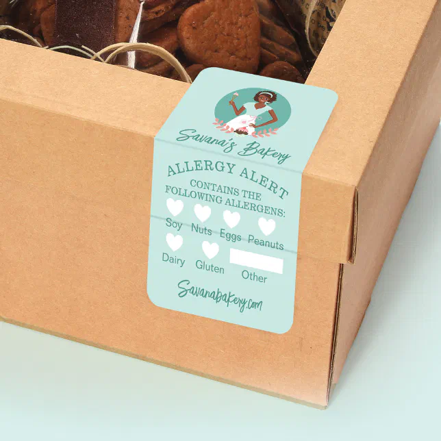 Bakery Woman Food Safety Allergy Alert Bakery Mint Label | Zazzle