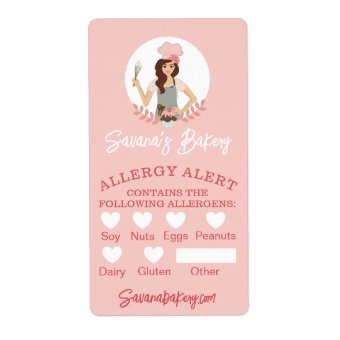 Bakery Woman Food Safety Allergy Alert Bakery Pink Label | Zazzle