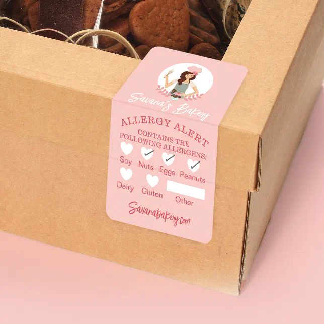 Bakery Woman Food Safety Allergy Alert Bakery Pink Label | Zazzle