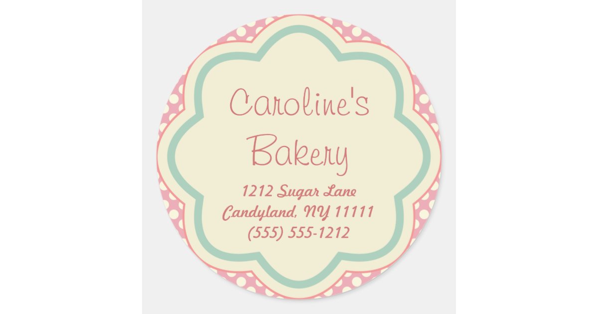Baking and Bakery Boutique, Pink Polka Dot Classic Round Sticker | Zazzle