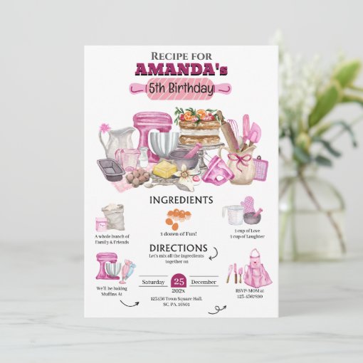 Baking Birthday Party Girly Cooking Birthday Party Invitation | Zazzle