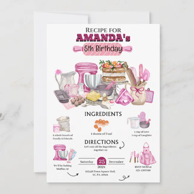 Baking Birthday Party Girly Cooking Birthday Party Invitation | Zazzle