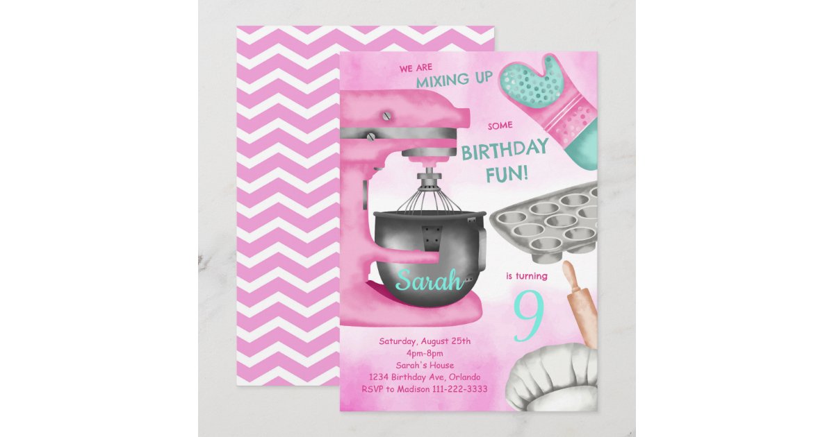 Baking Birthday Party Girly Cooking Invitation | Zazzle