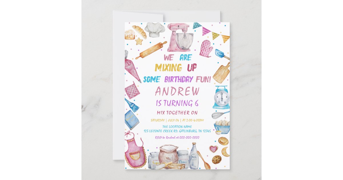 Baking Birthday Party Girly Cooking Invitation | Zazzle