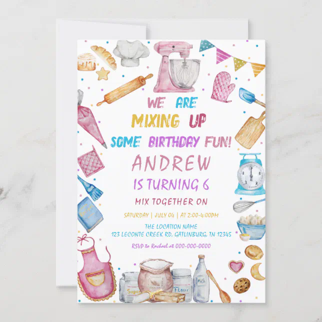 Baking Birthday Party Girly Cooking Invitation | Zazzle