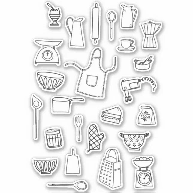 Baking Cooking Drawing Sticker | Zazzle
