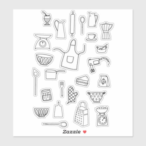 Baking Cooking Drawing Sticker | Zazzle