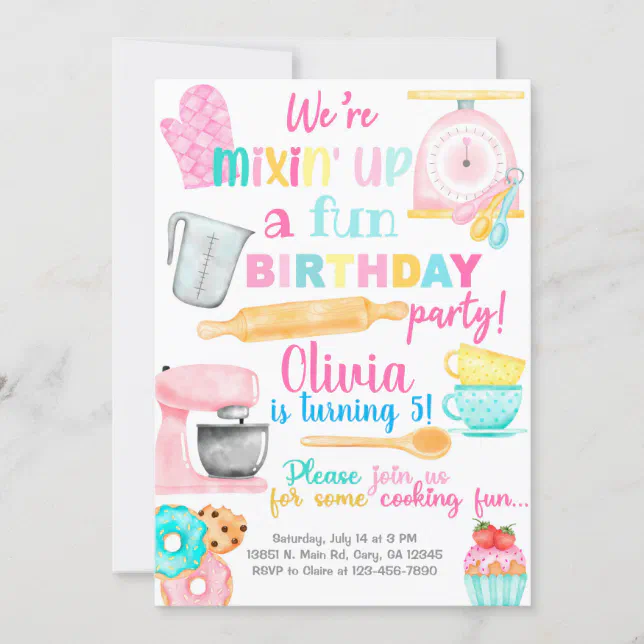 Baking, cooking, girl birthday invitation. invitation | Zazzle