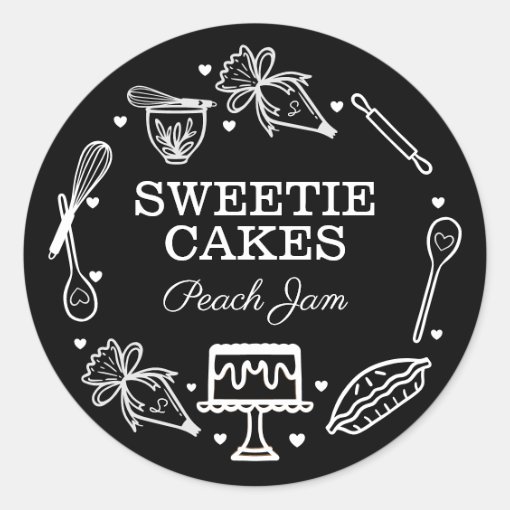 Baking & Cooking Utensil Black and White Classic Round Sticker | Zazzle