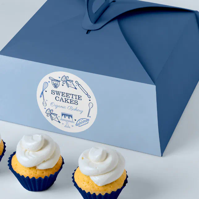 Baking & Cooking Utensil Navy Blue & White Classic Round Sticker | Zazzle