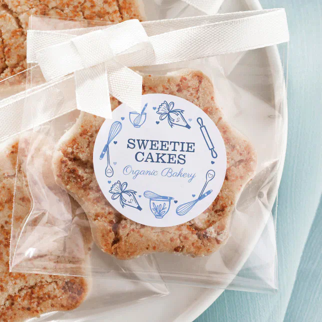 Baking & Cooking Utensil Navy Blue & White Classic Round Sticker | Zazzle